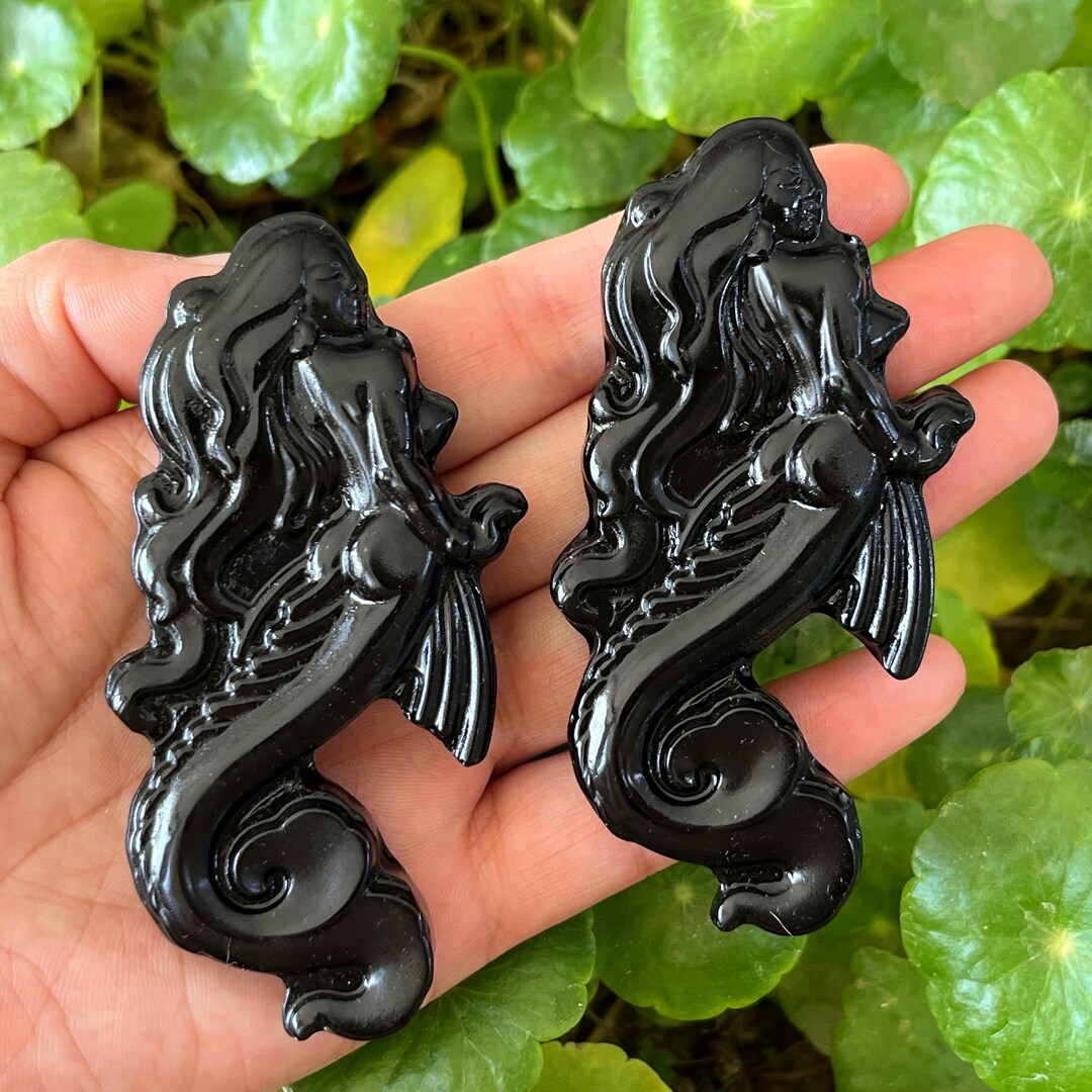 3.4'' Natural Obsidian Mermaid, Quartz Crystal Mermaid, Crystal ...
