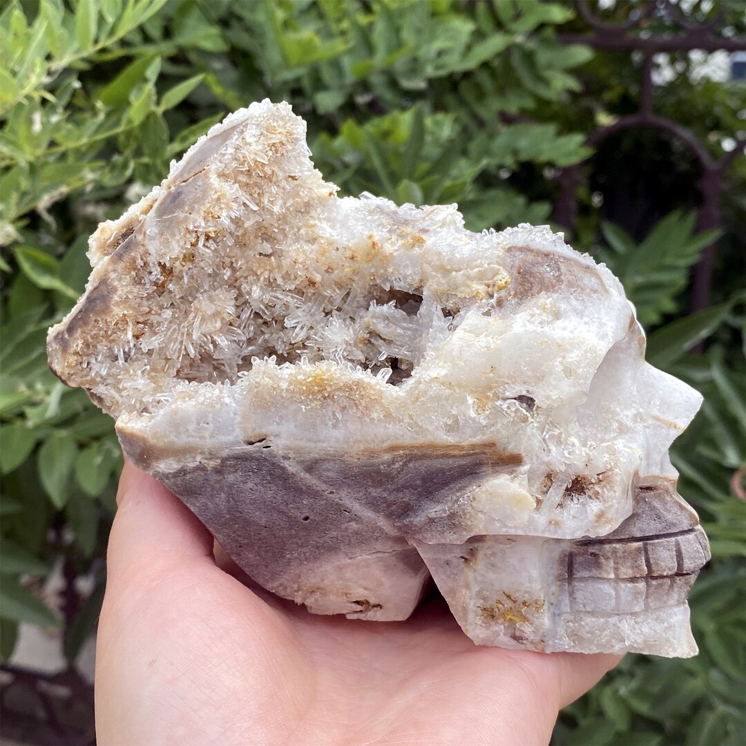 5.9'' Natural Calcite Skull, Hand Carved Crystal Skull, Quartz Skull ...