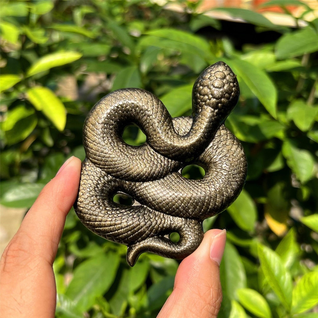 Natural Gold Obsidian Snake,quartz Crystal Carved Snake Skull,crystal ...