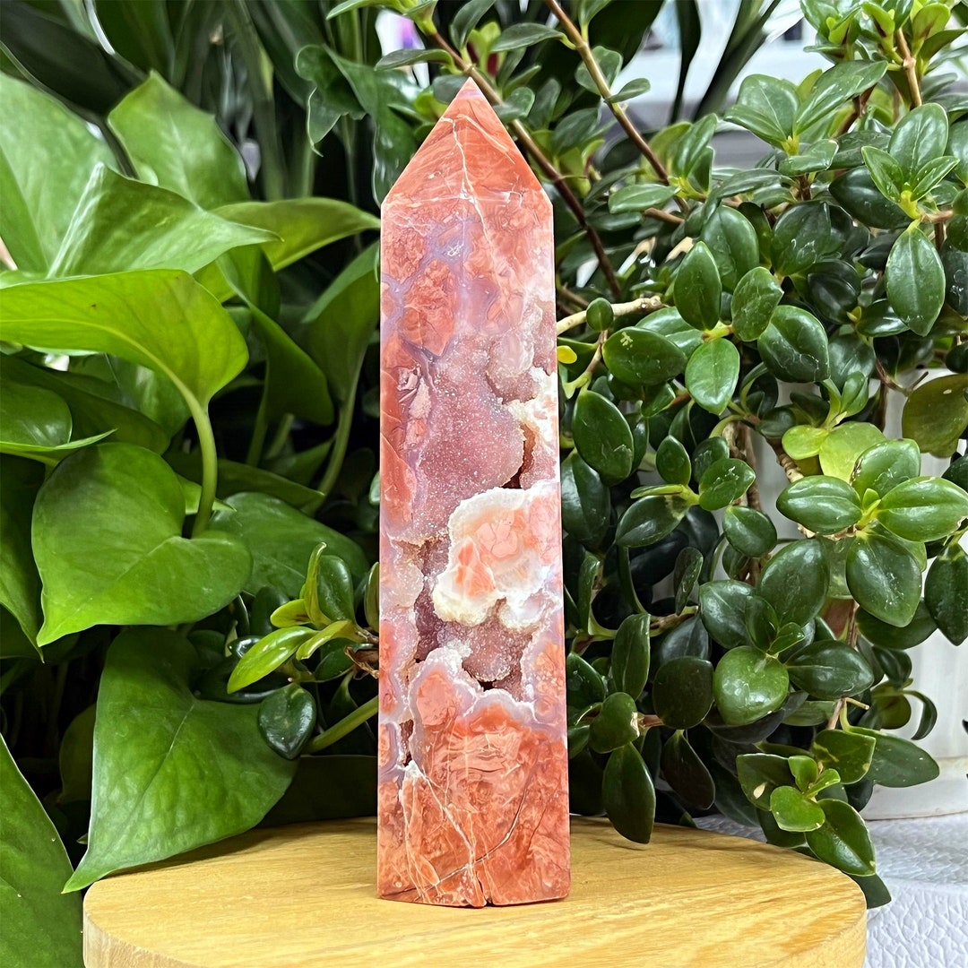 400g Natural Flower Agate Obelisk,flower Agate Tower,quartz Crystal ...