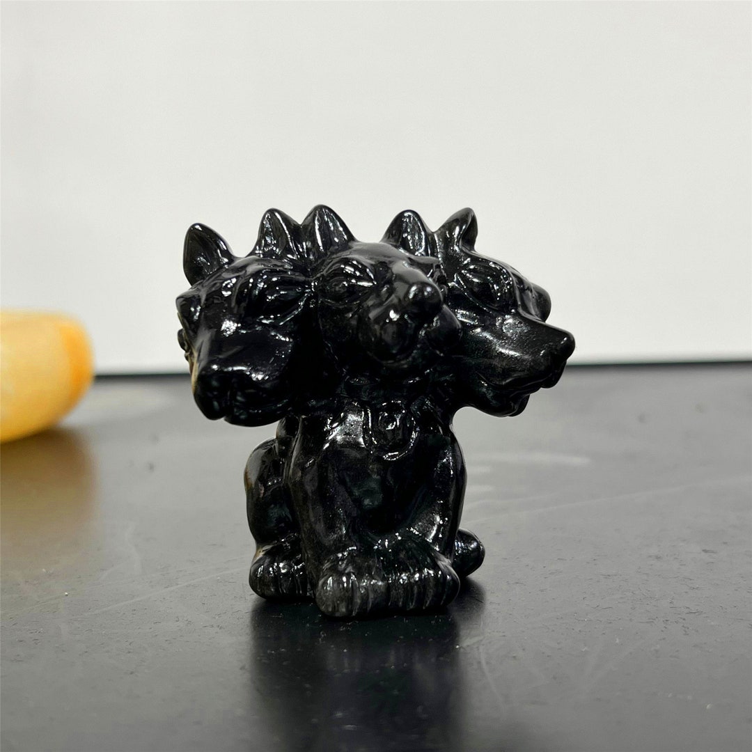 1PC Natural Obsidian Cerberus Dog Head Carving,quartz Crystal Dog,home ...