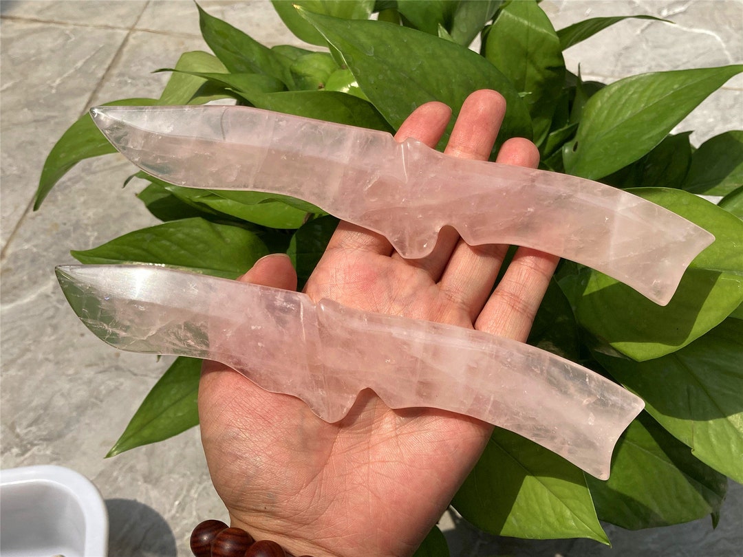 Natural Hand Carved Rose Quartz Knife Carved,crystal Quartz Dagger ...