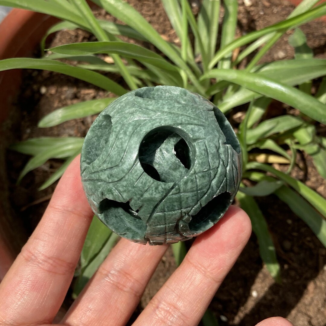 Natural Cyan Jade Chinese Set of Ball,quartz Crystal Linglong Sphere ...