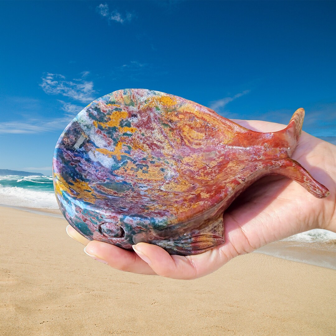 5.5 Natural Ocean Jasper Whale Ashtray, Hand Carved Ashtray, Hand ...