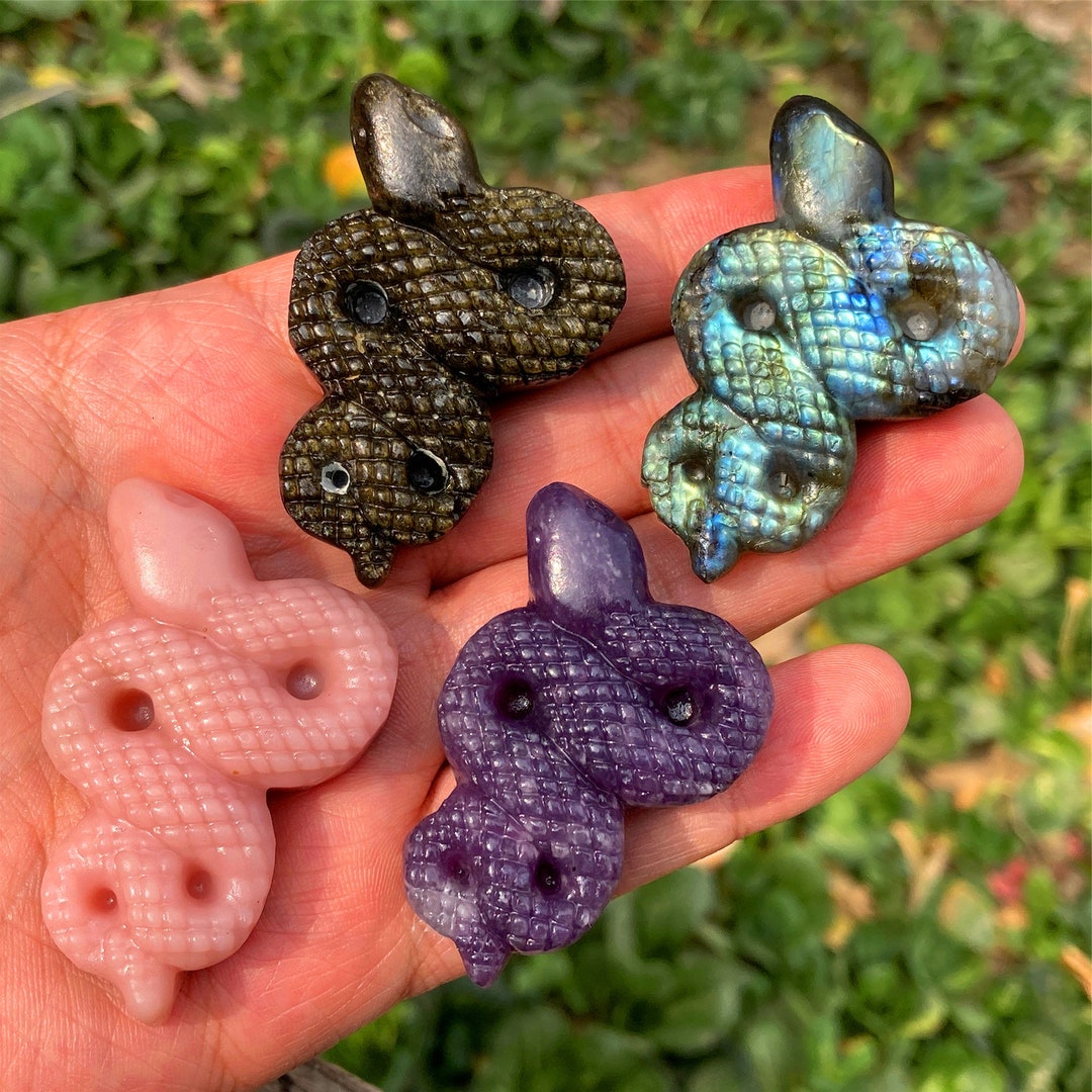 2 Natural Crystal Mini Snake Carved,quartz Snake Skull,crystal Animal ...