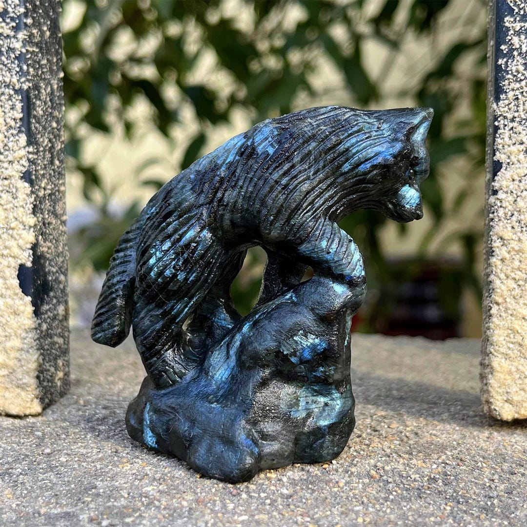 3‘’ Natural Spectrolite Wolf,quartz Crystal Wolf,gemstone Carved Wolf ...