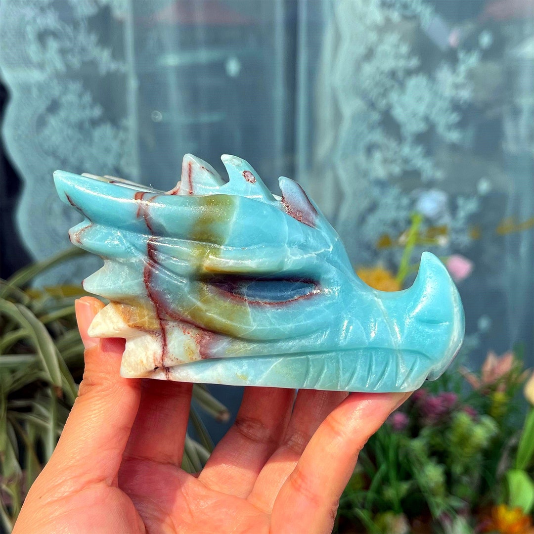 4.5'' Natural Amazonite Dragon, Quartz Dragon, Crystal Animal Sculpture ...