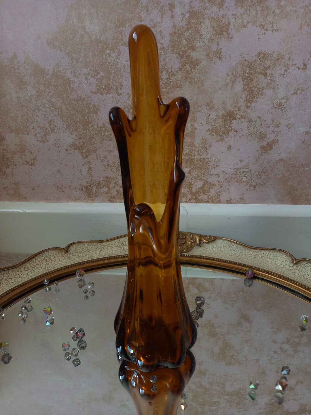 Amber Art Glass 5 Finger Swung Vase - Etsy