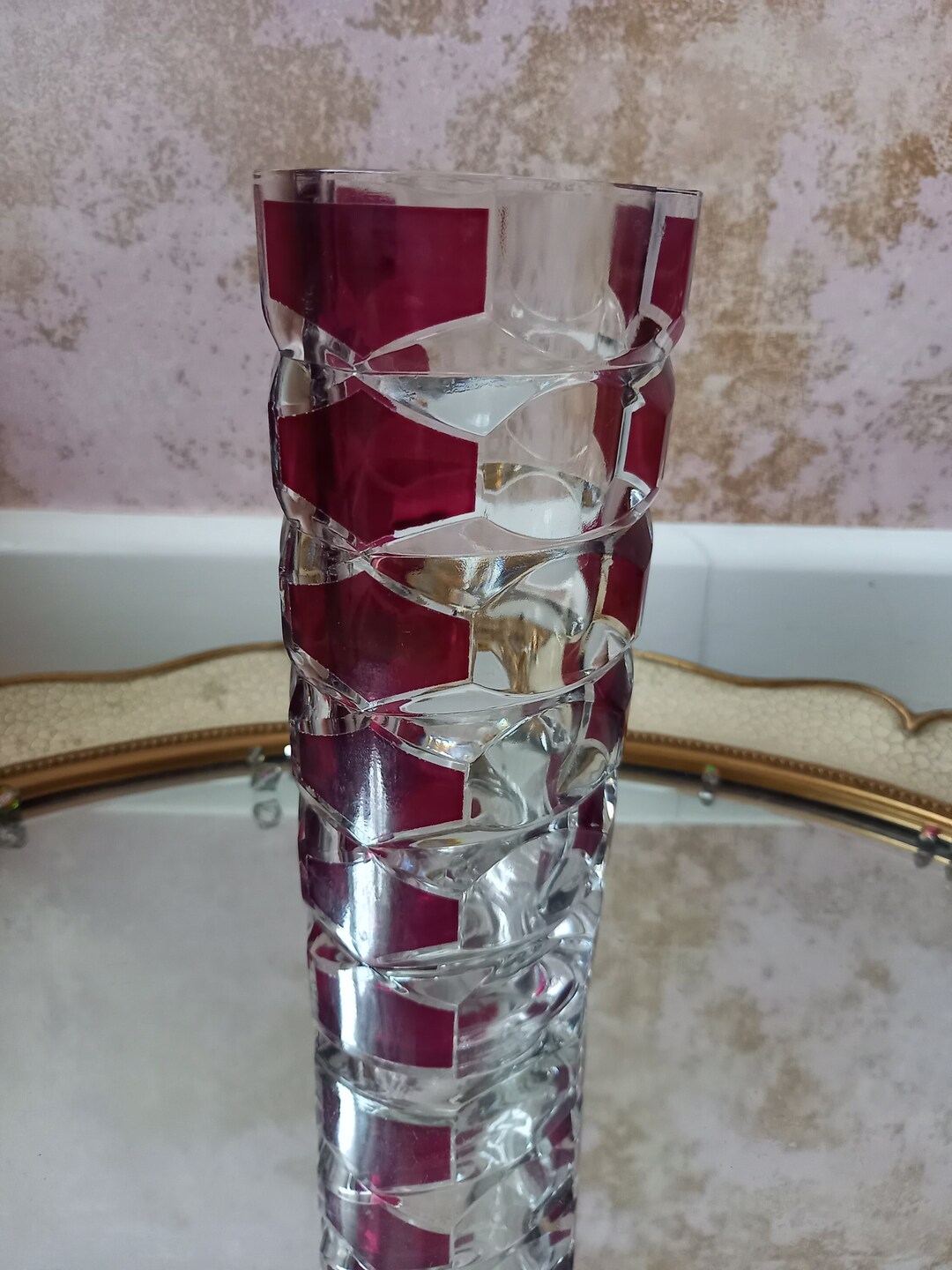 Vintage Luminarc Ruby and Clear Glass Triangle Vase - Etsy