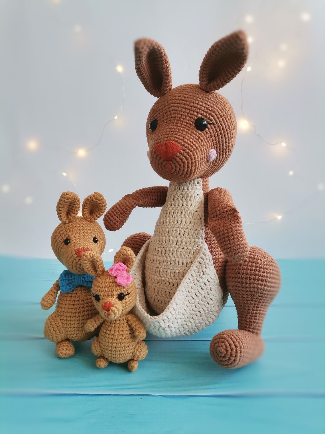 Kangaroo Family Crochet Pattern: Amigurumi Mommy, Brother, Baby (PDF ...