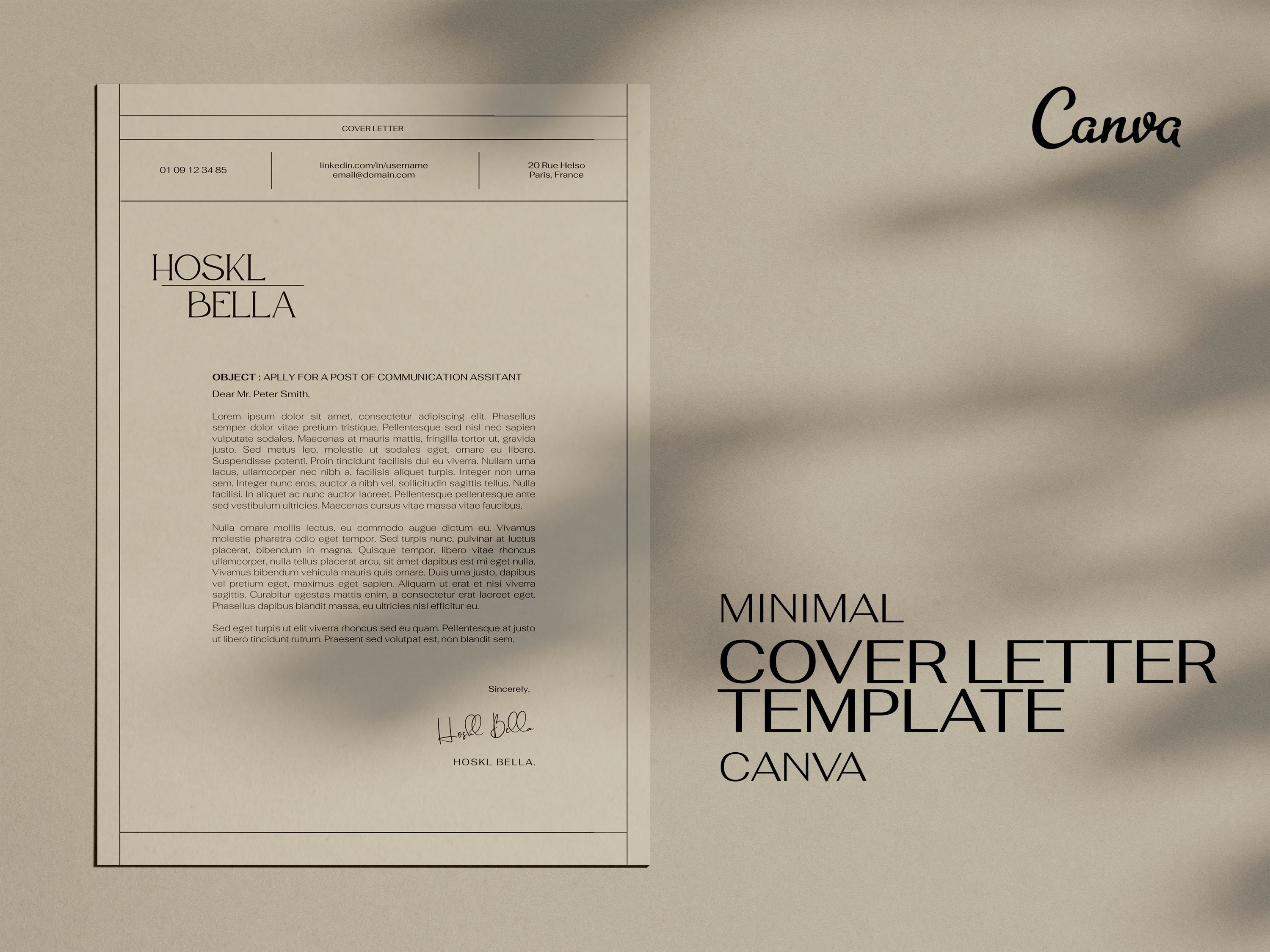 Cover Letter Template Canva Template Cover Letter - Etsy