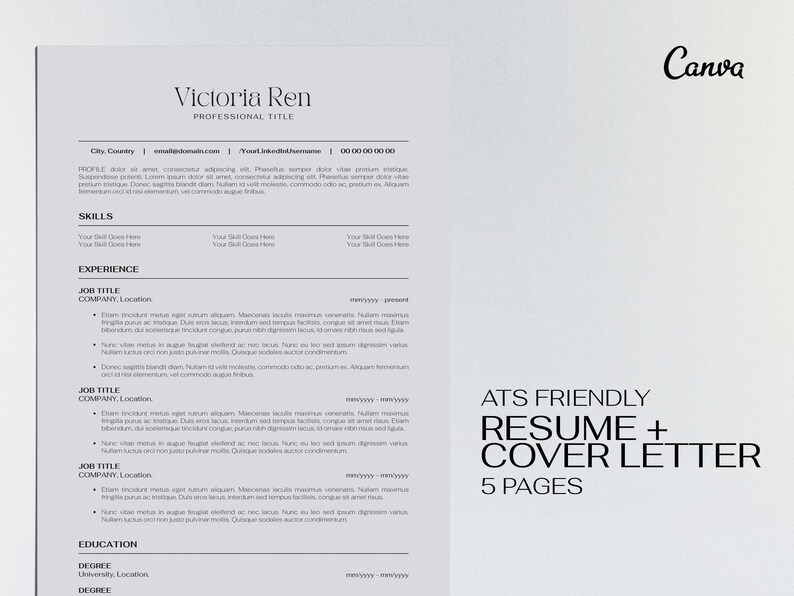 ATS Friendly Resume Template Canva ATS Compatible Resume Etsy
