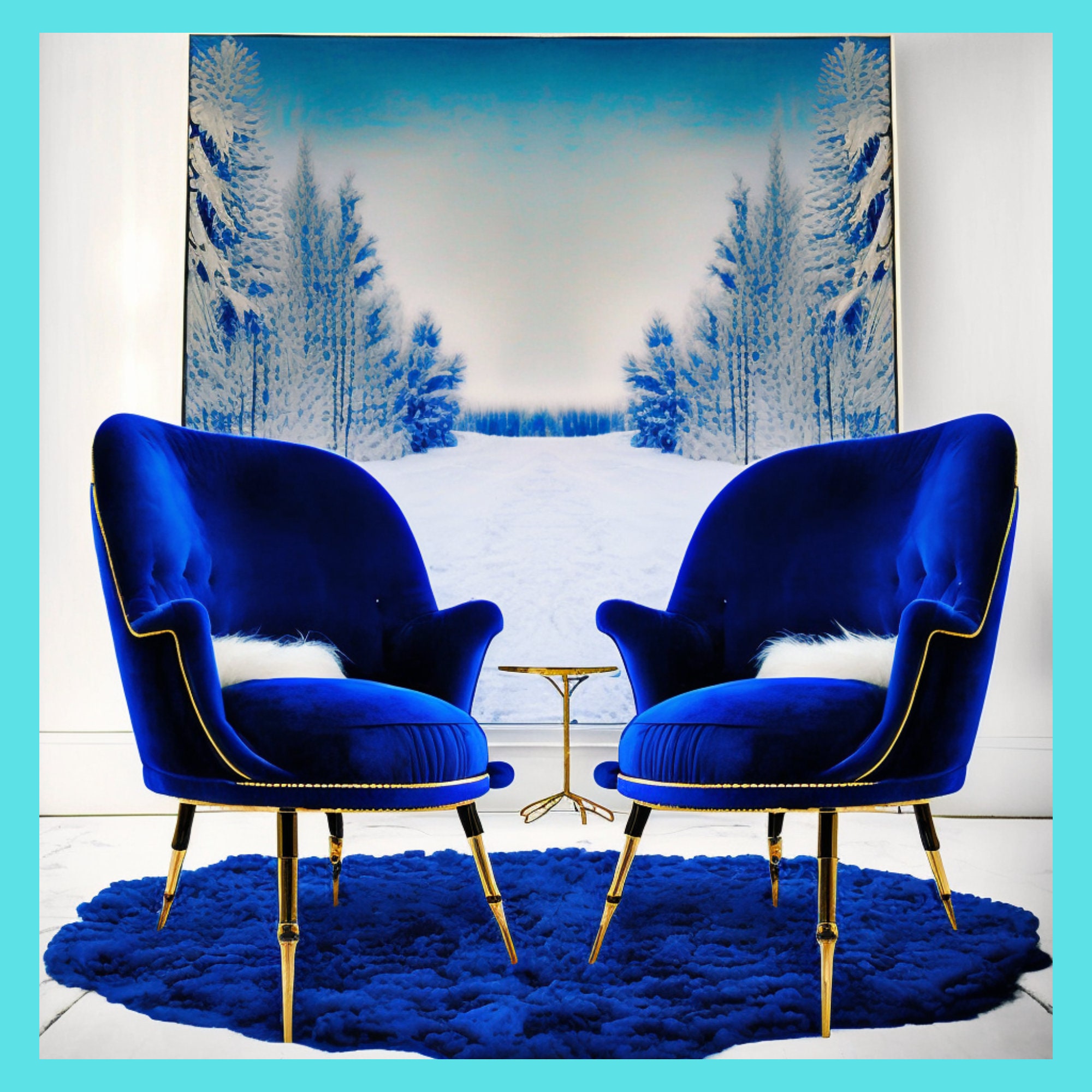 DIGITAL AI ART Luxury Royal Blue Chairs Printable Wall Decor/office ...