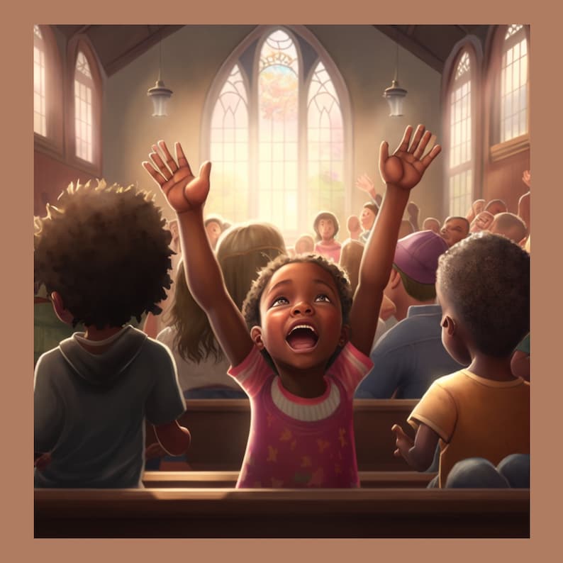 DIGITAL AI ART Little Girl Praising God in Church Wall Art - Etsy Finland