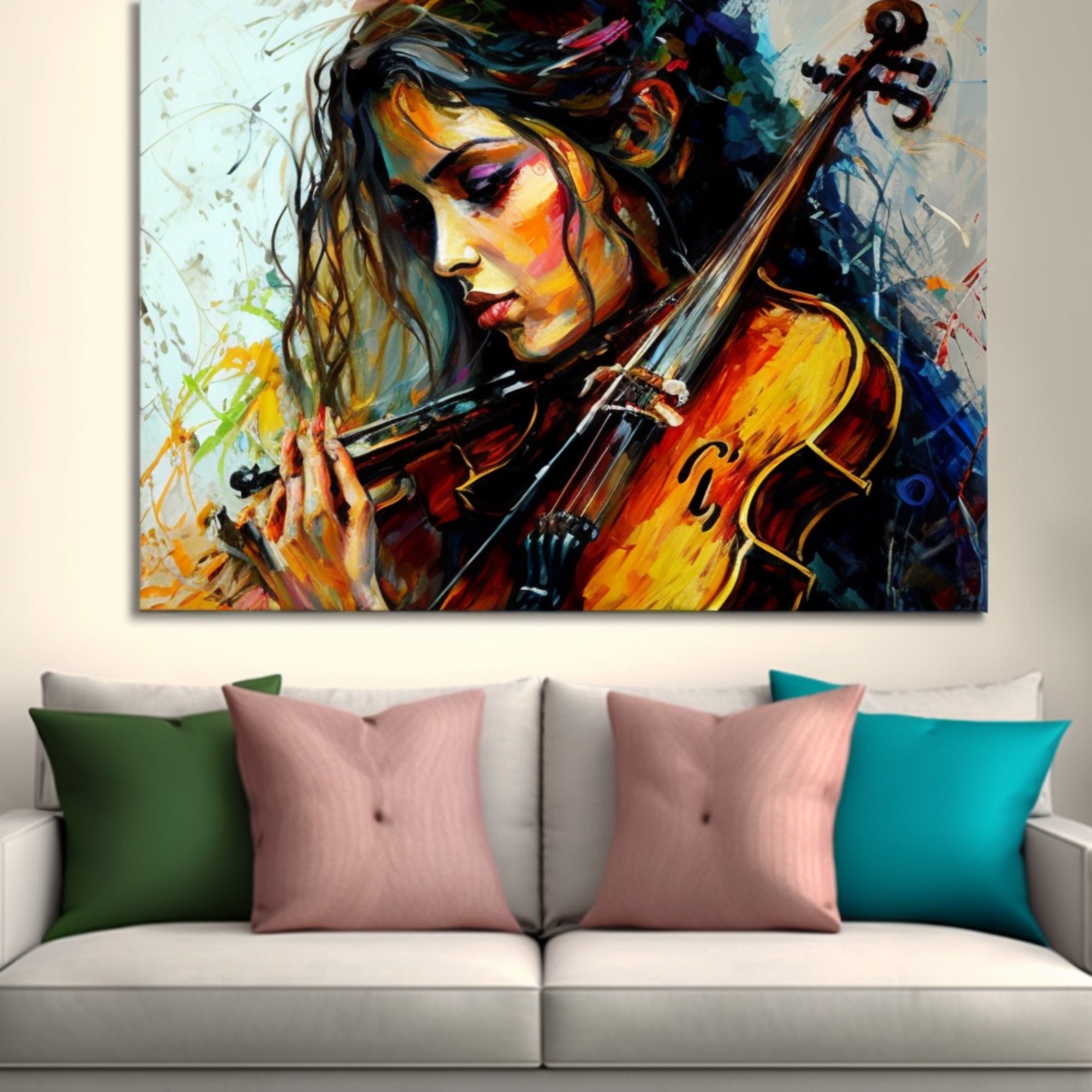 Large Violin Painting Original Abstract Music Instrument