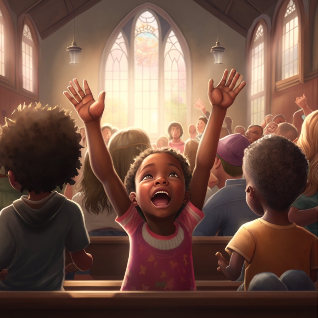 DIGITAL AI ART Little Girl Praising God in Church Wall Art - Etsy