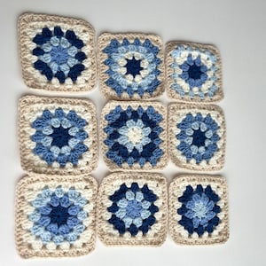 10 Pieces | Handmade Blue Beige Crochet Granny Square, Crochet Granny ...
