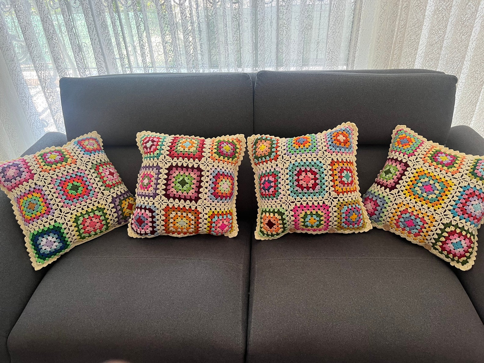 READY TO SHIP | Handmade Crochet White Pillowcase, Granny Square ...