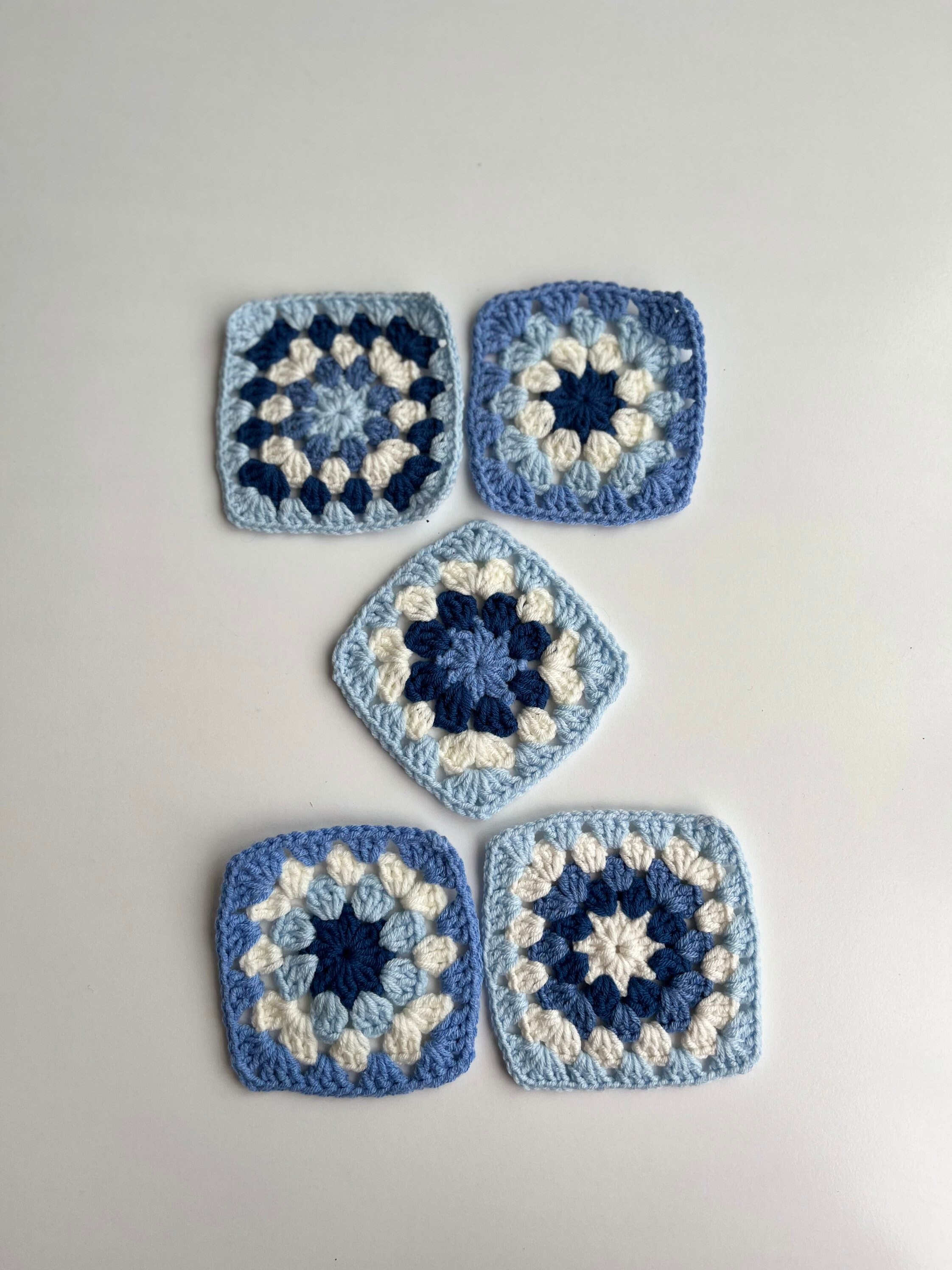 10 Pieces Handmade Blue Crochet Granny Square, Crochet Granny Square ...