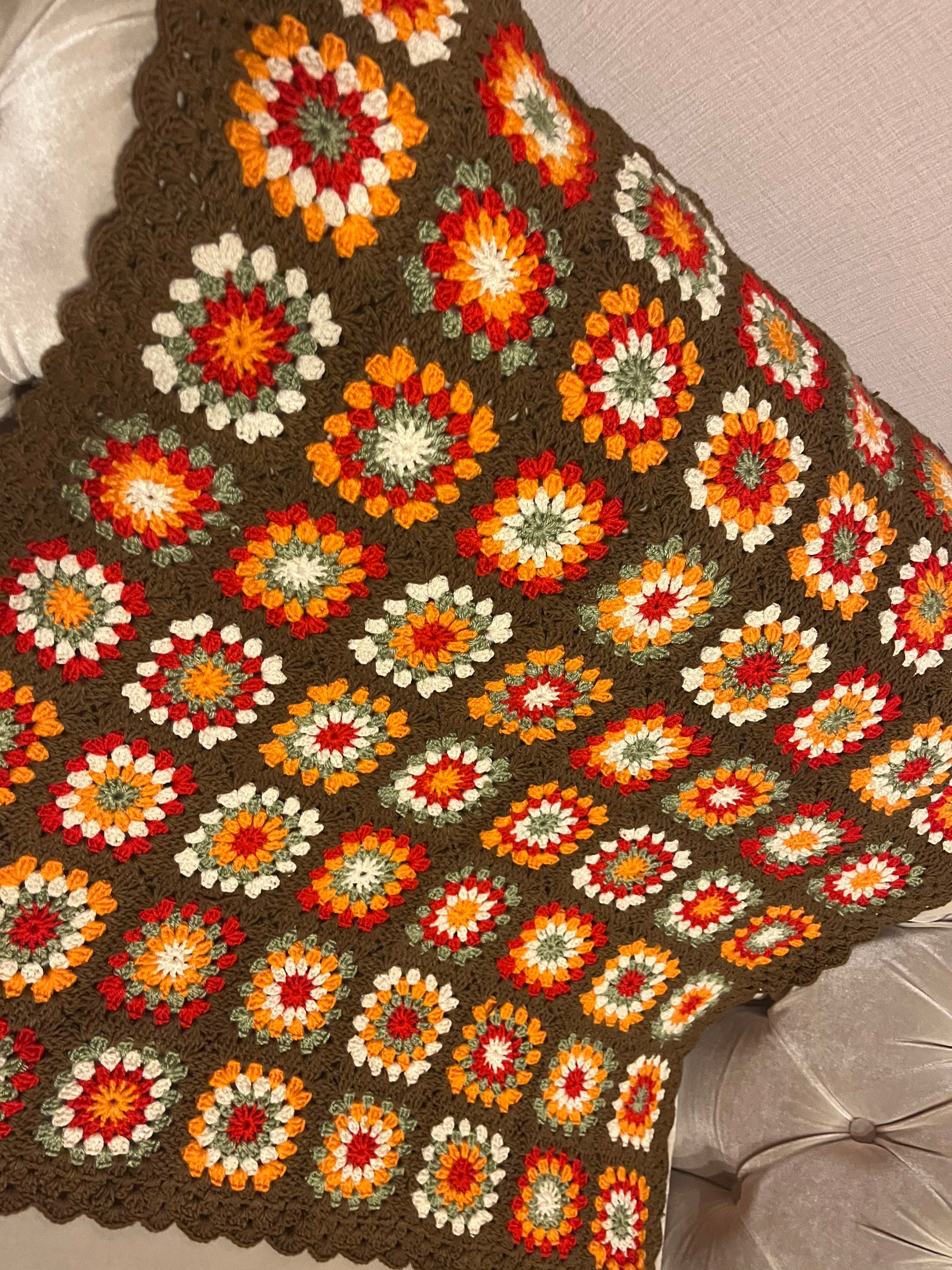 Handmade Brown Crochet Blanket,crochet Blanket, Granny Square,crochet ...