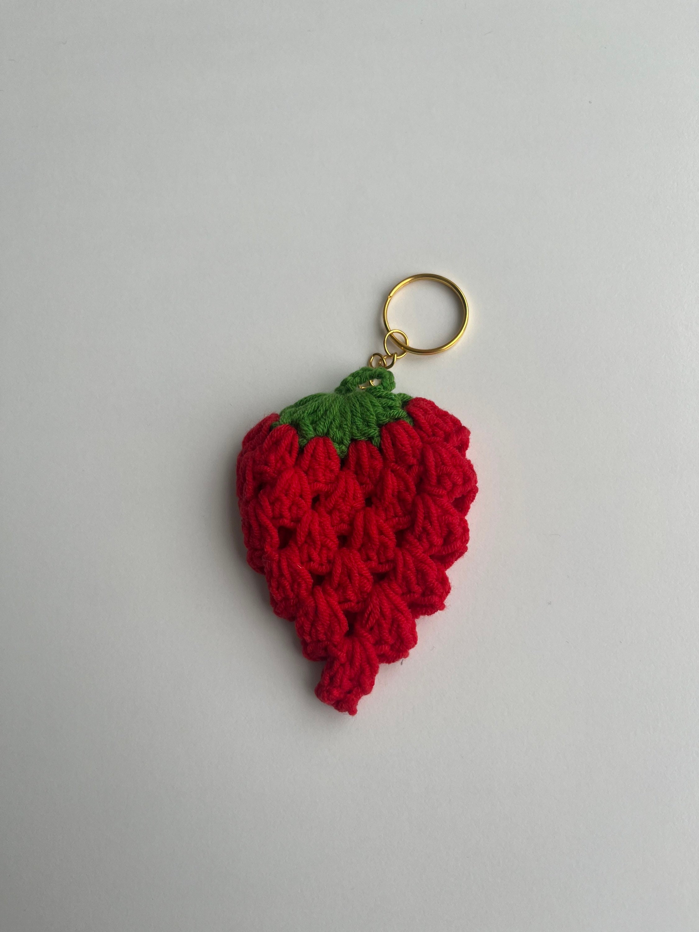 Handmade Crochet Strawberry Keychain, Crochet Keychain, Hand Knit ...