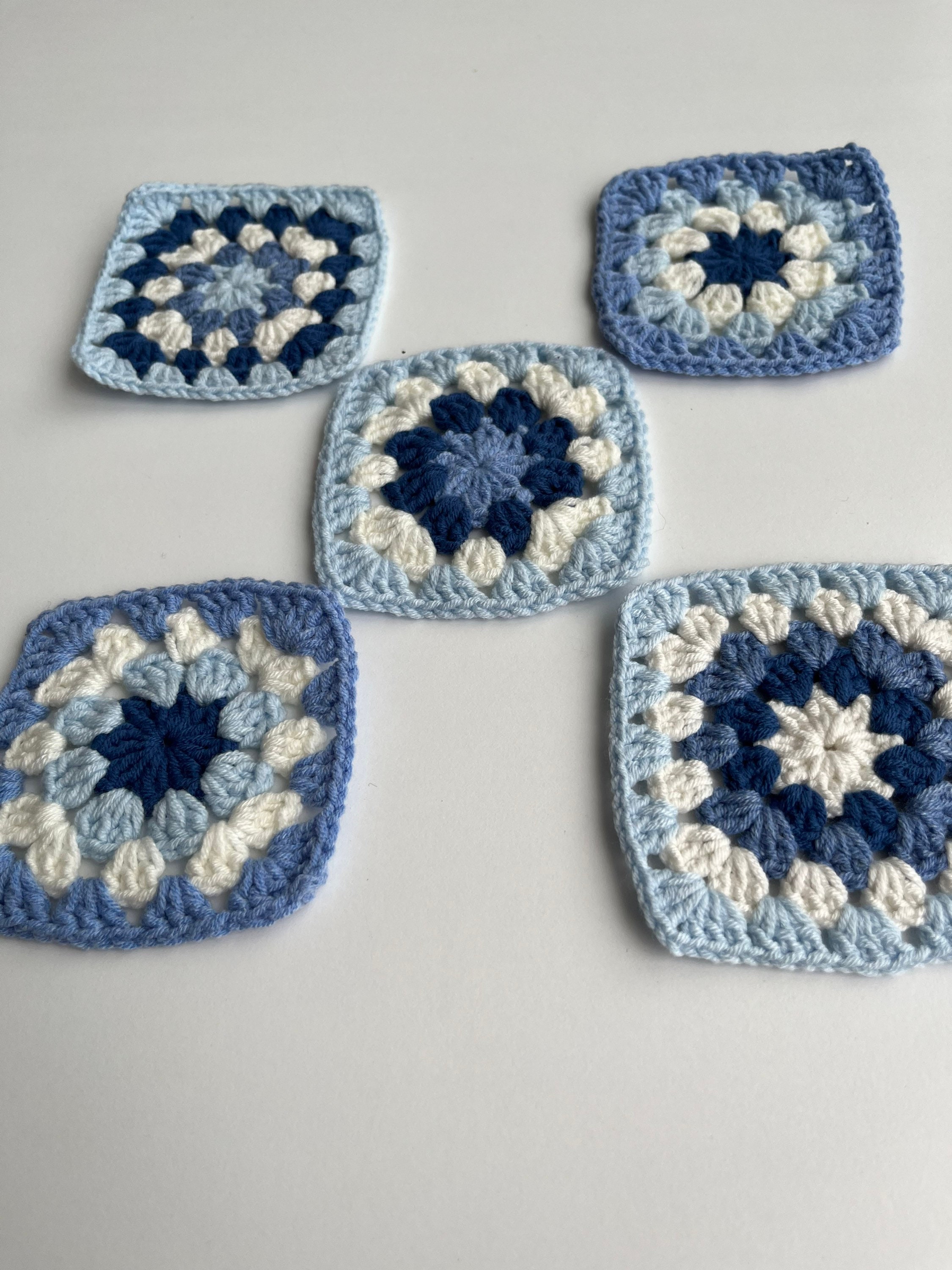 10 Pieces Handmade Blue Crochet Granny Square, Crochet Granny Square ...