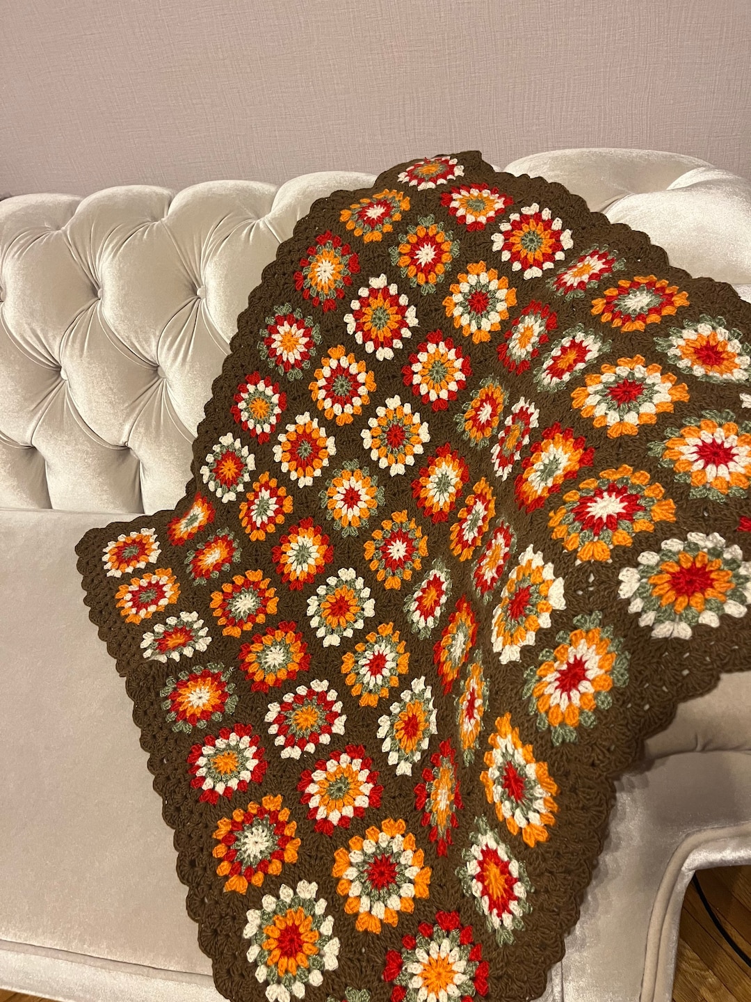 Handmade Brown Crochet Blanket,crochet Blanket, Granny Square,crochet ...
