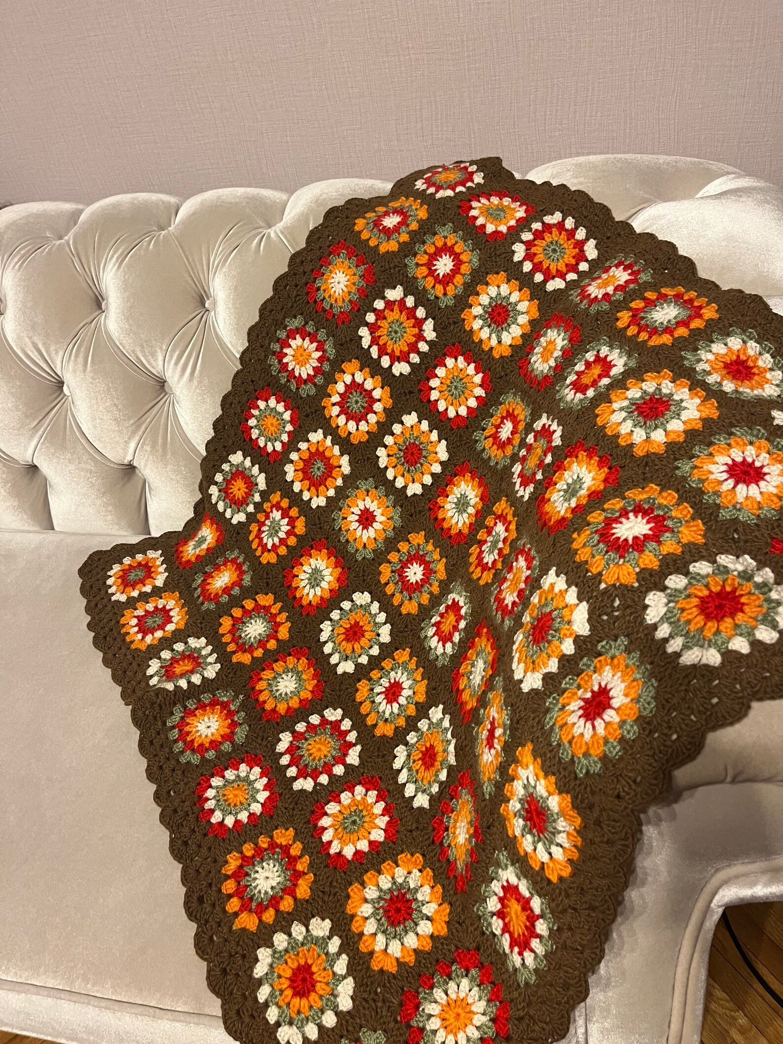 Handmade Brown Crochet Blanket,crochet Blanket, Granny Square,crochet ...