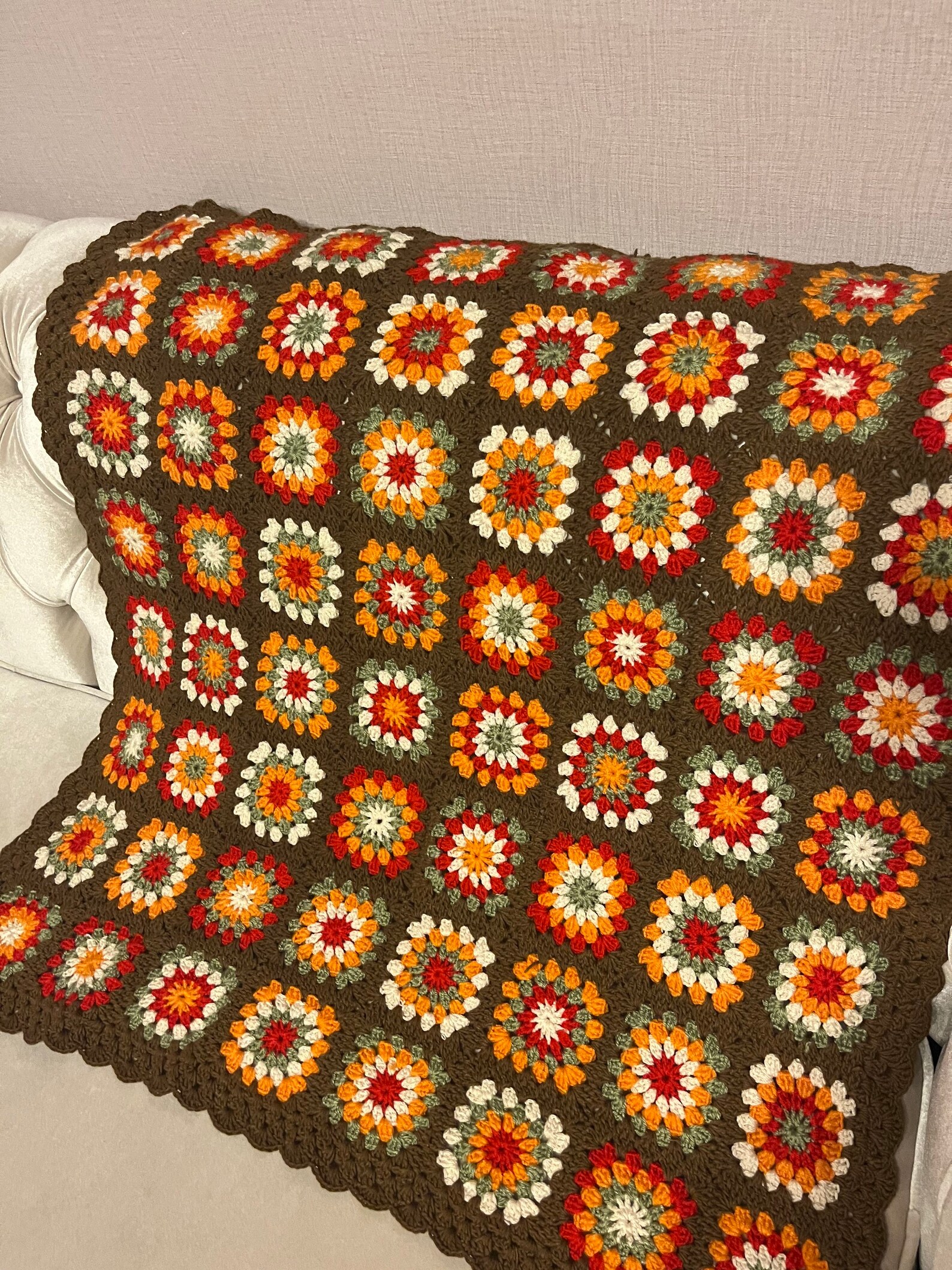 Handmade Brown Crochet Blanket,crochet Blanket, Granny Square,crochet ...
