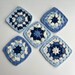 10 Pieces Handmade Blue Crochet Granny Square, Crochet Granny Square ...