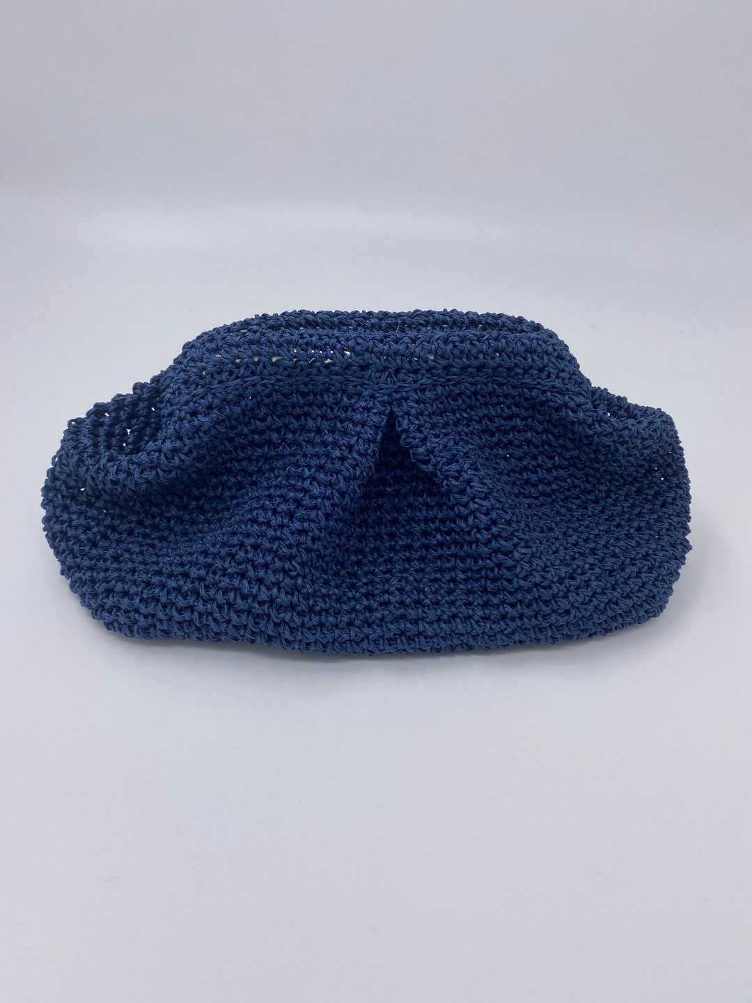 Handmade Navy Blue Crochet Bag, Hand Knit Handbag, Blue Raffia Clutch ...