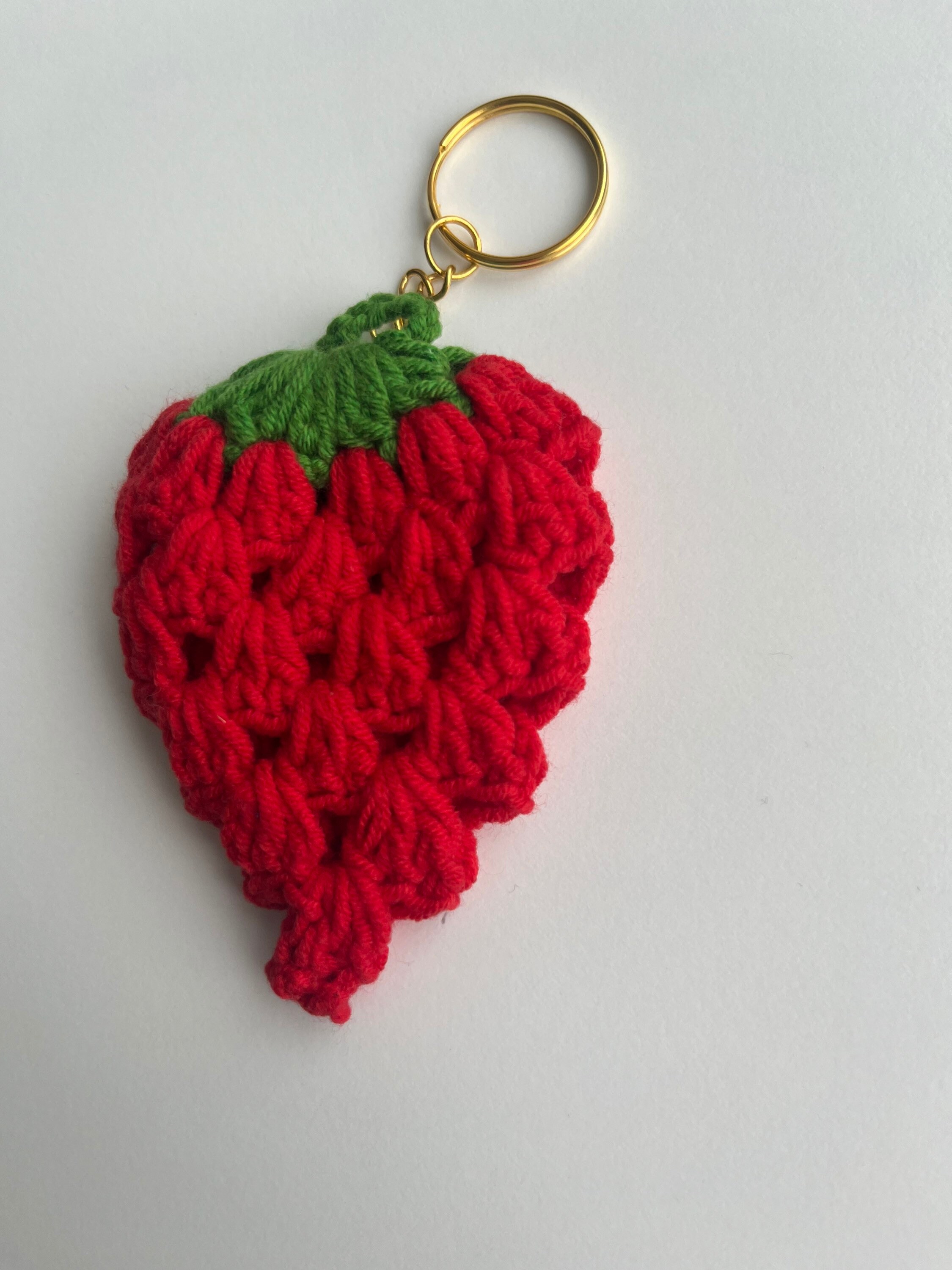 Handmade Crochet Strawberry Keychain, Crochet Keychain, Hand Knit ...