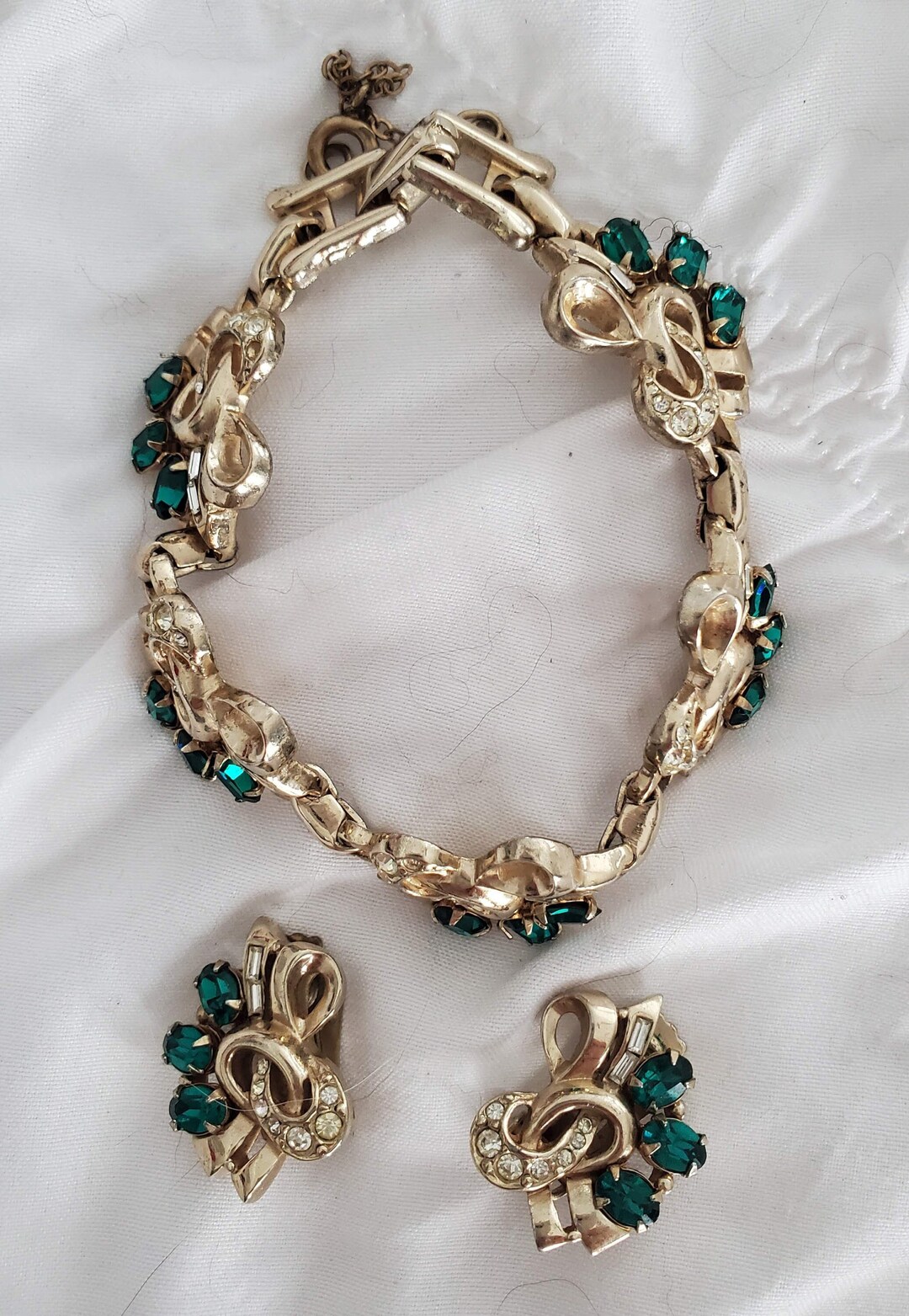 Vintage Rare Barclay Green and Clear Crystal Rhinestone Goldtone ...