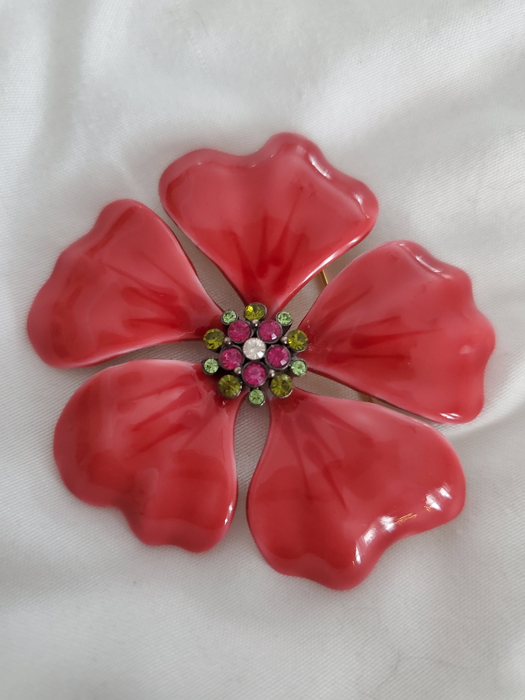 Vintage 1990s Talbots Hot Pink Enameled and Rhinestone Dogwood Flower ...
