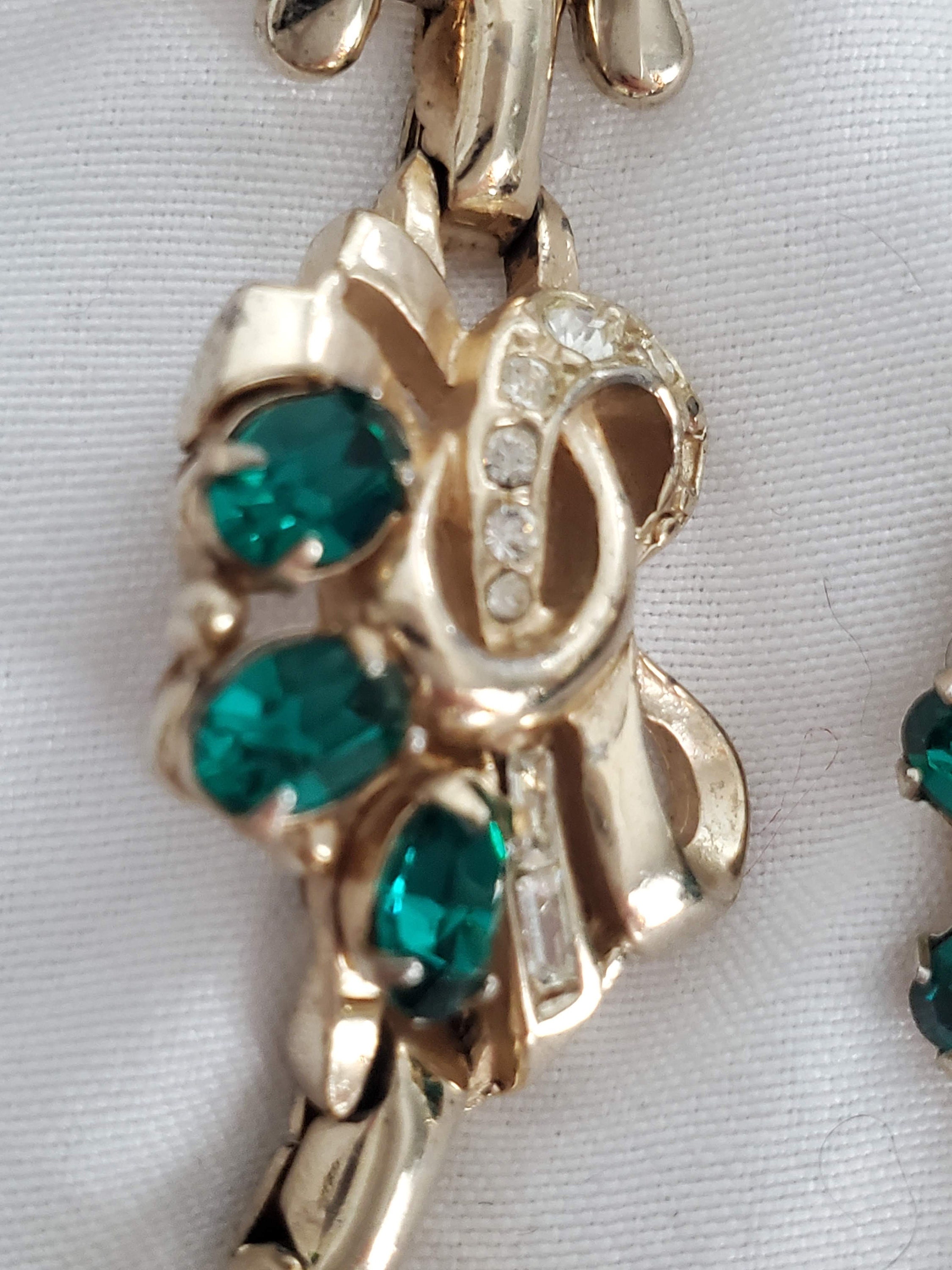 Vintage Rare Barclay Green and Clear Crystal Rhinestone Goldtone ...