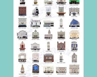 West End Theatres, Illustrated Map, London, Showing More Than 40 Famous Theatres, A4, A3 or A2 ...