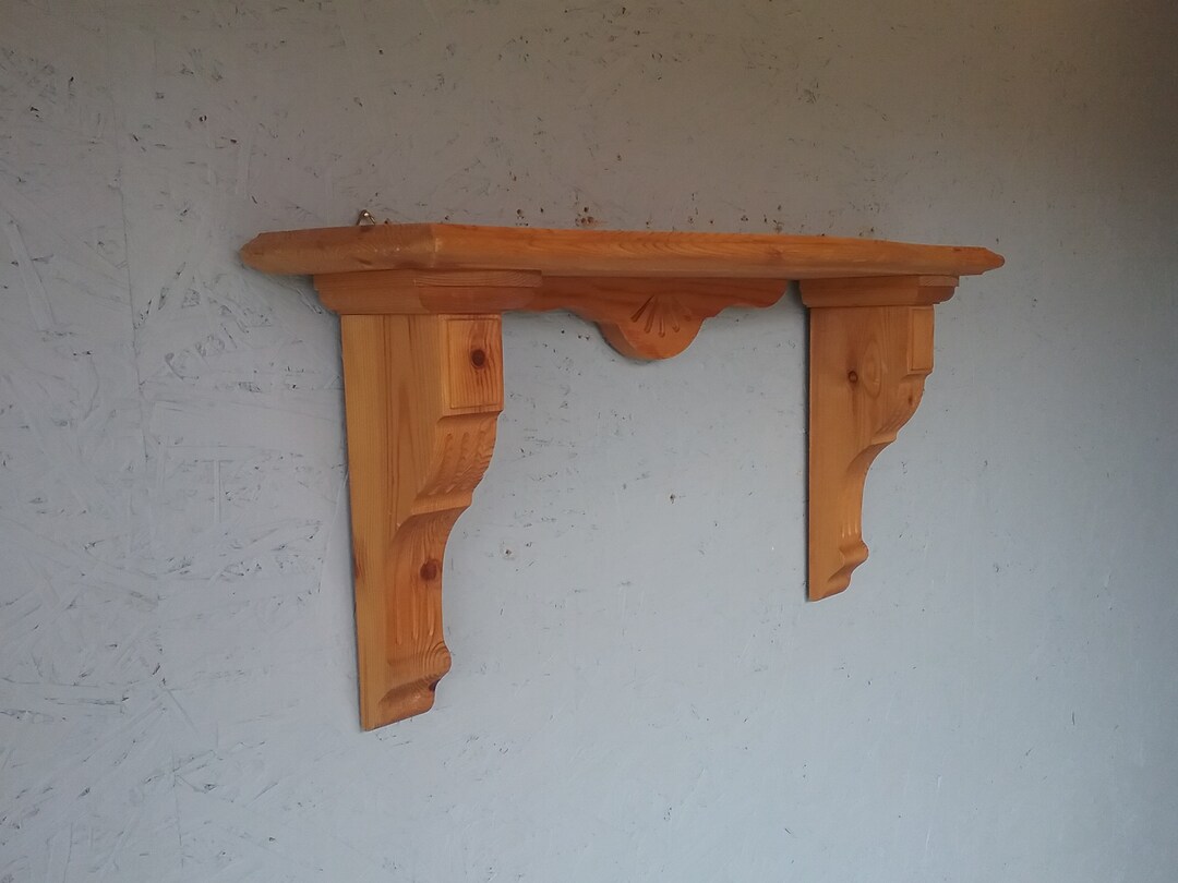 Scandinavian Handmade Wooden Bracket Shelf, Vintage Carved Shelf ...