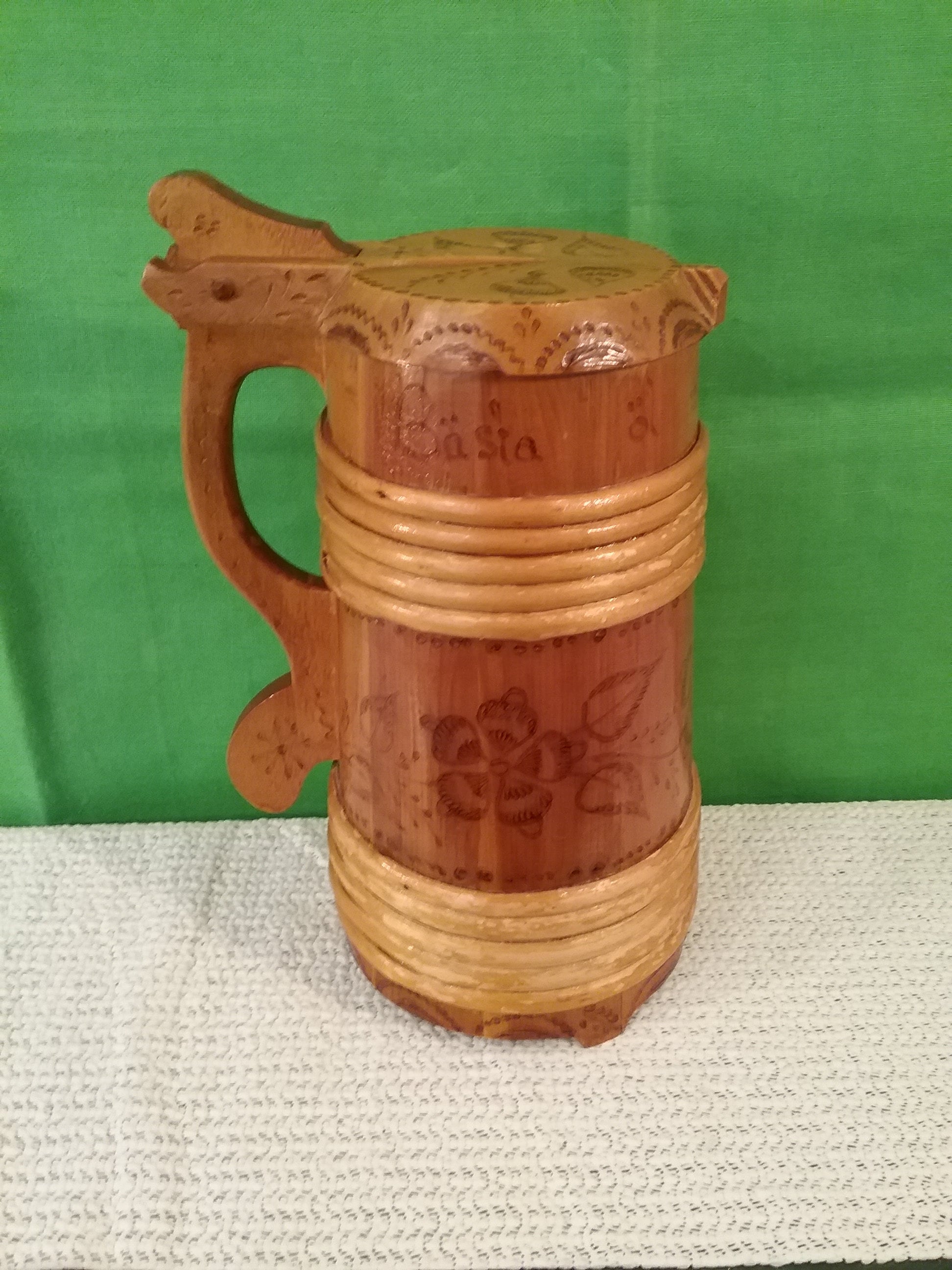 Swedish Wooden Tankard, Vintage Mug, Large Handmade Wooden Tankard With ...