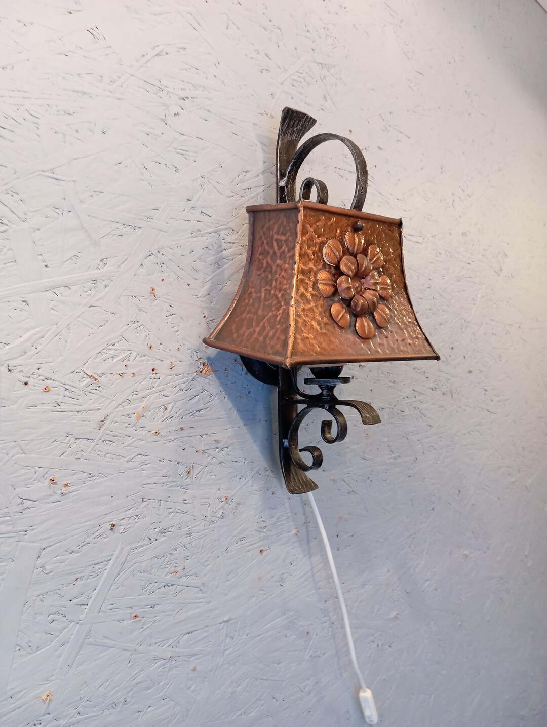 Rustic Copper and Wrought Iron Wall Lamp, Scandinavian Wall Light - Etsy
