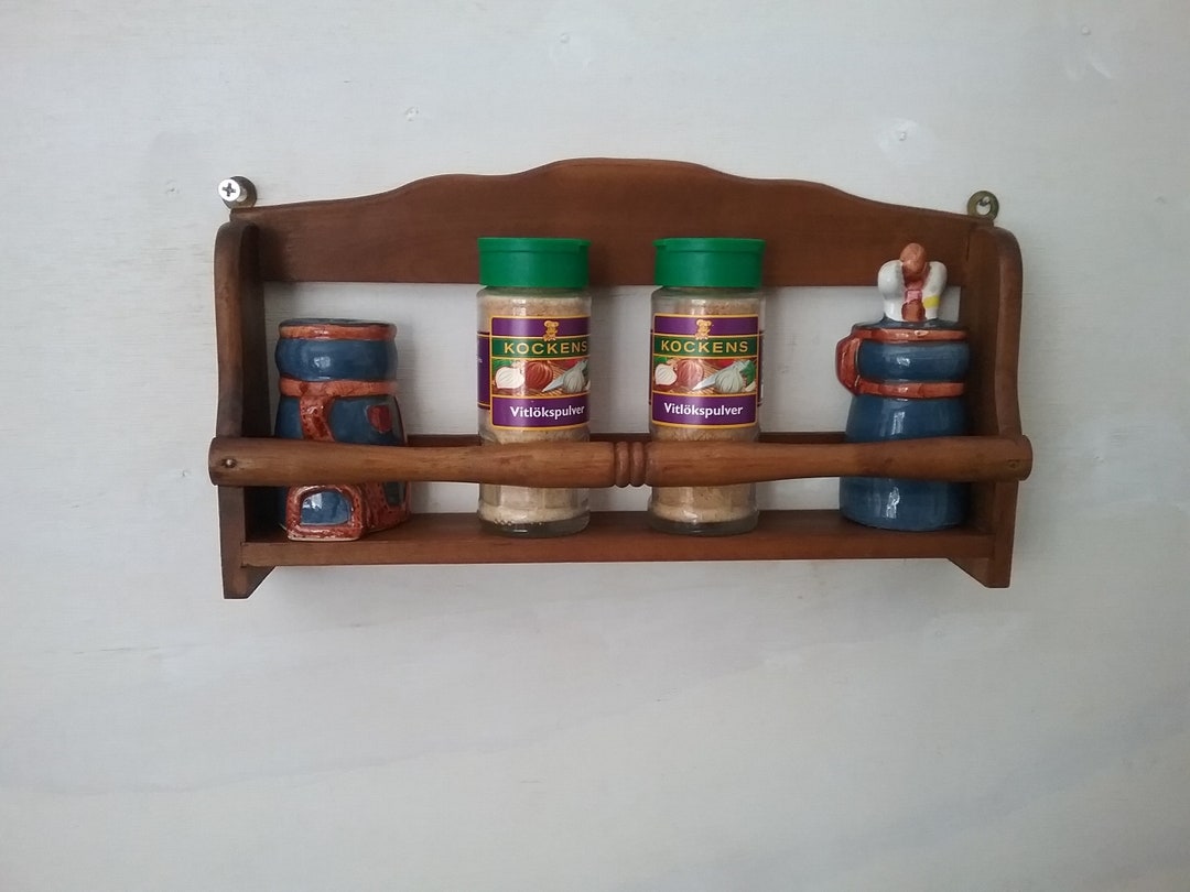 Mid Century Spice Rack, Country Shelf, Vintage Wooden Shelf, Kitchen ...