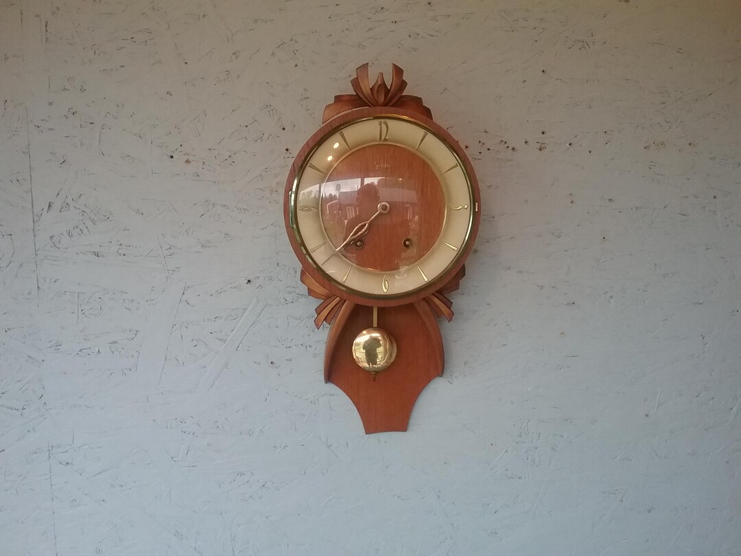Genfa German Pendulum Wall Clock, 1950s, Teak Wood Clock, Mid Century ...