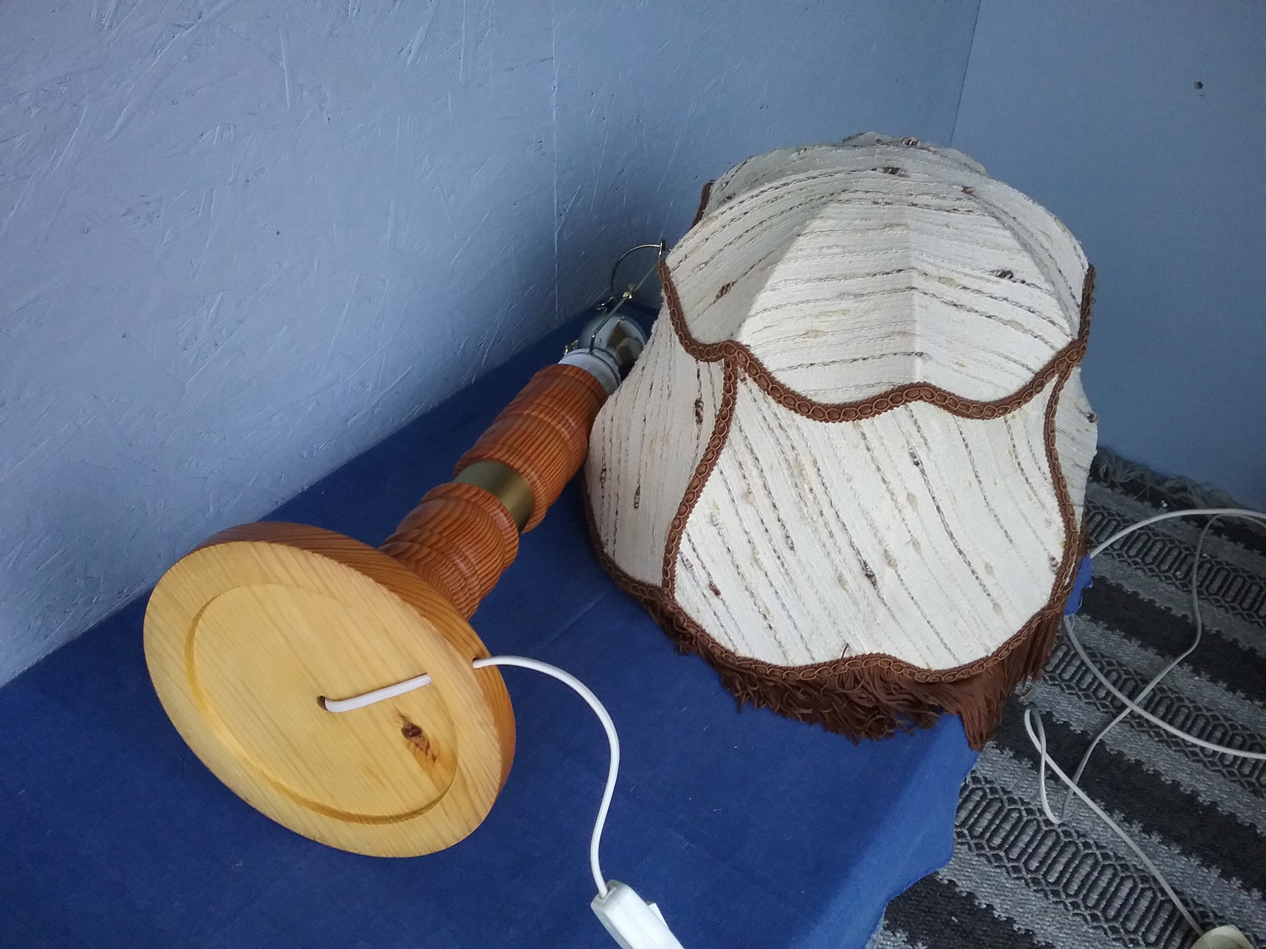 Chunky Retro Wooden Lamp With Lampshade, Turned Wood and Brass Lamp ...