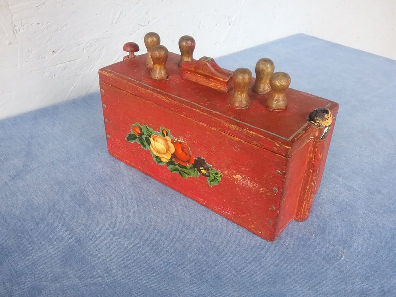 Vintage Wooden Combination Lock Box, Floral Painted Secret Key Box ...