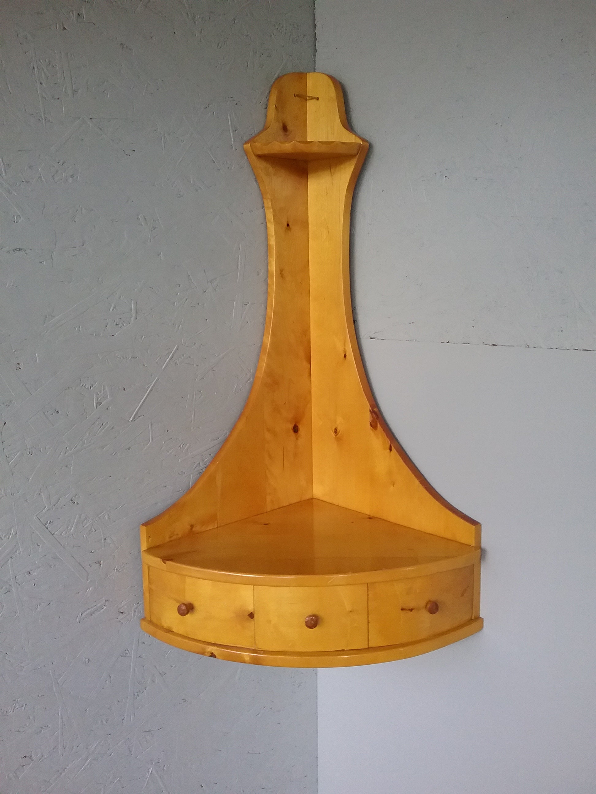 Vintage Wooden Corner Shelf With Drawers Large Shelf With - Etsy