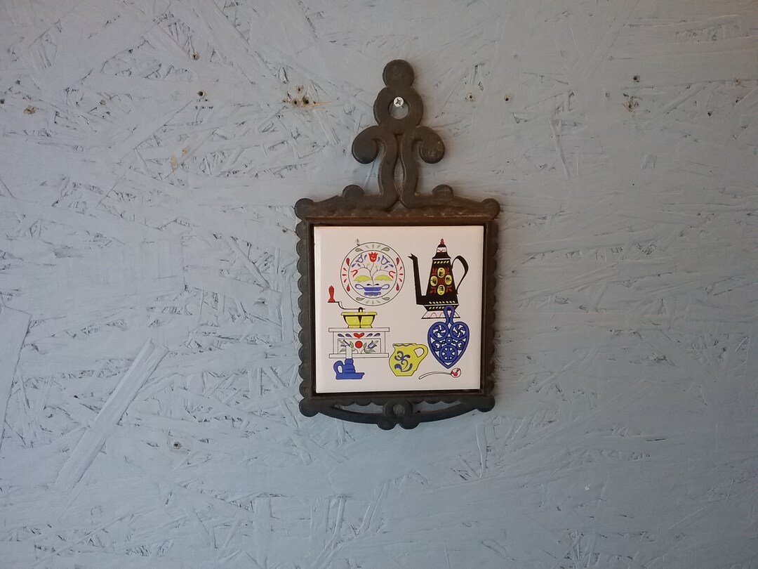 Vintage Cast Iron Coaster, Scandinavian Cast Iron Kitchen Tile, Rustic ...