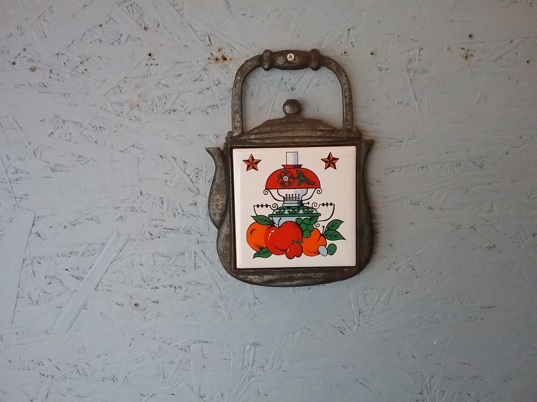 Vintage Cast Iron Coaster, Japanese Cast Iron Kitchen Tile, Rustic ...