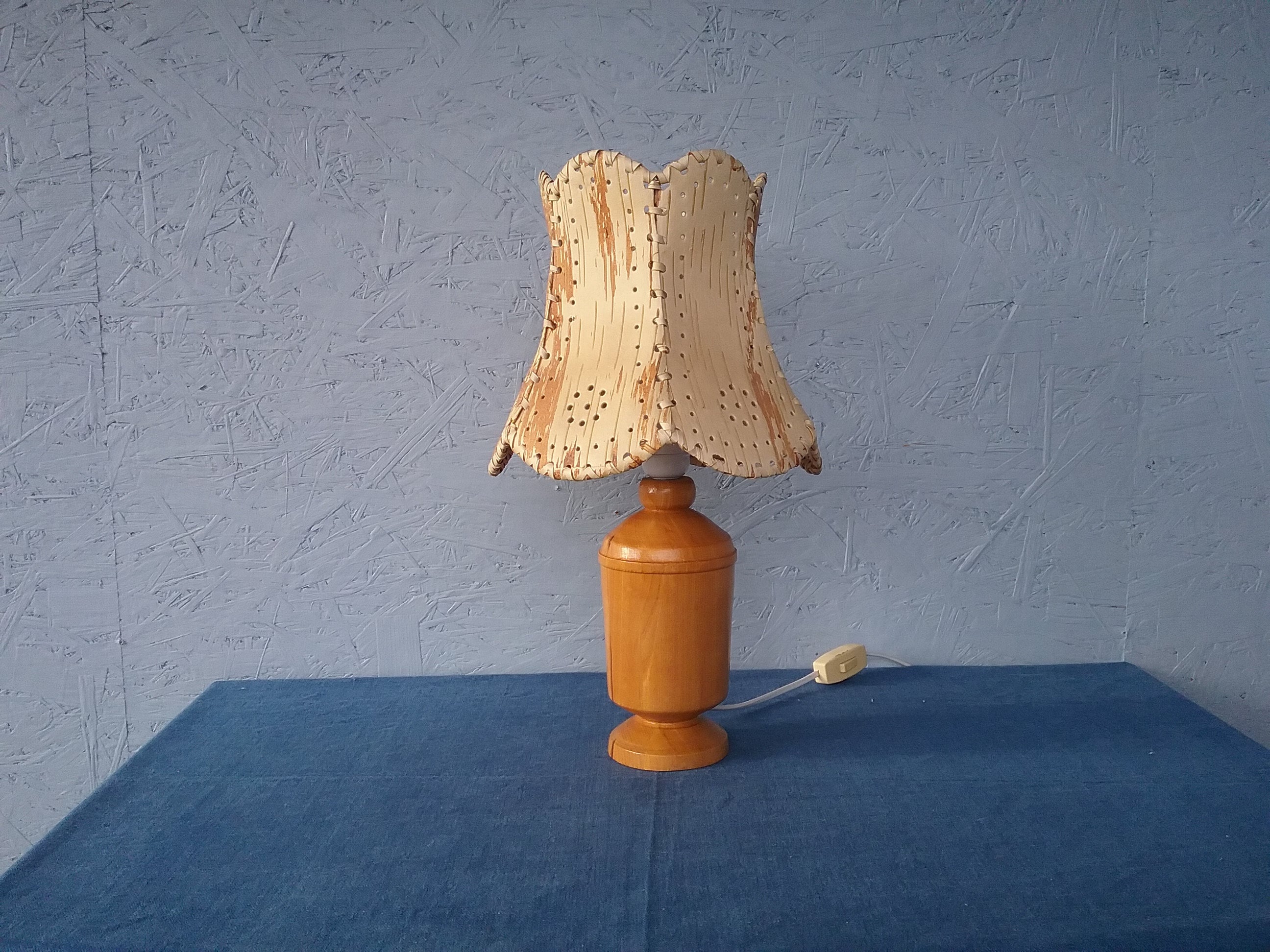 Vintage Scandinavian Wood Table Lamp: Birch Bark Shade, Handmade 1970s ...