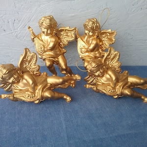 Vintage Set of 4 Pieces Plastic Angels - Cherubs Playing Gold Color ...