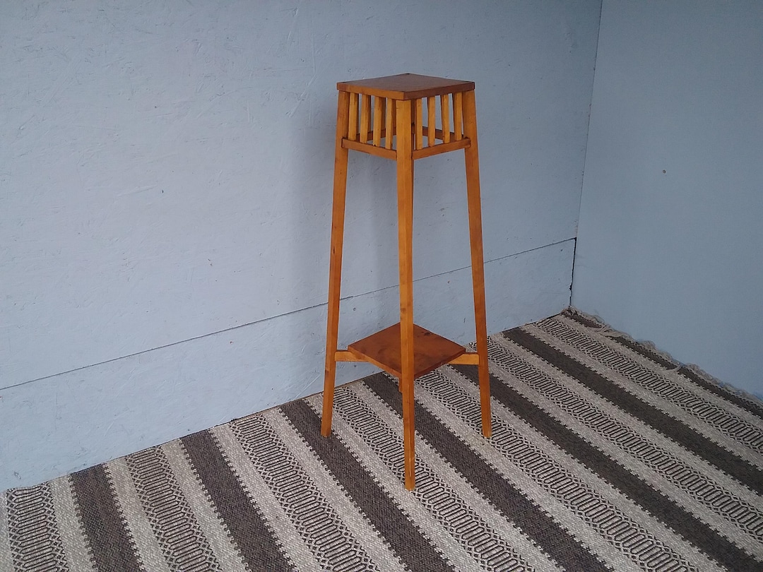 Vintage Scandinavian Wooden Flower Stand: Two-tier Art Deco Plant ...