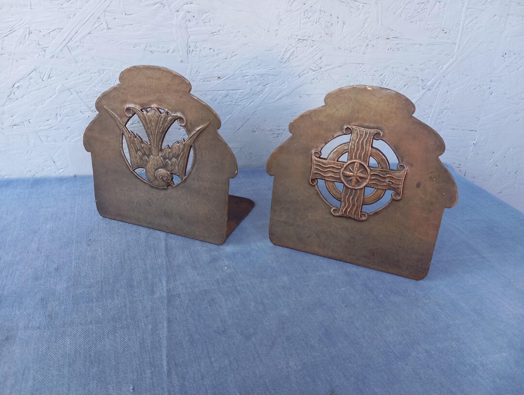 Antique Hammered Copper Bookends: Nordic Bird & Cross Design, 1920s - Etsy